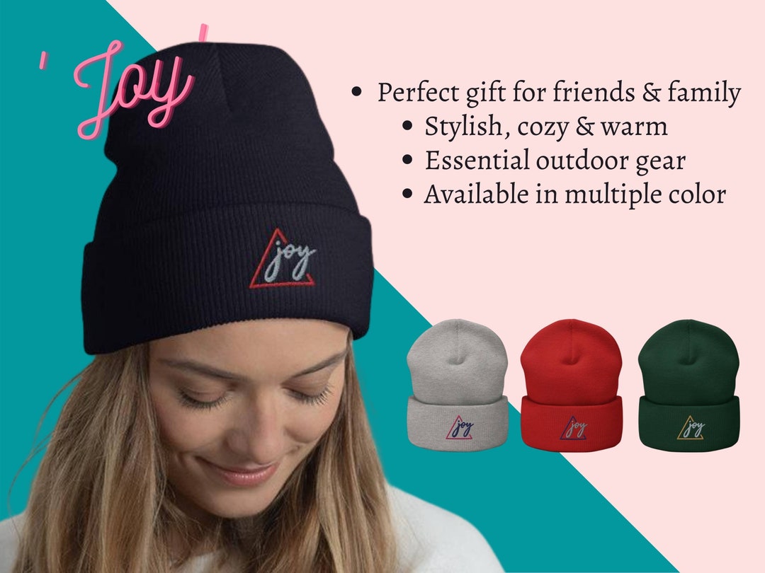 Joy Cuffed Beanie, Embroidery Winter Hat, Inspirational Quote Gift for ...