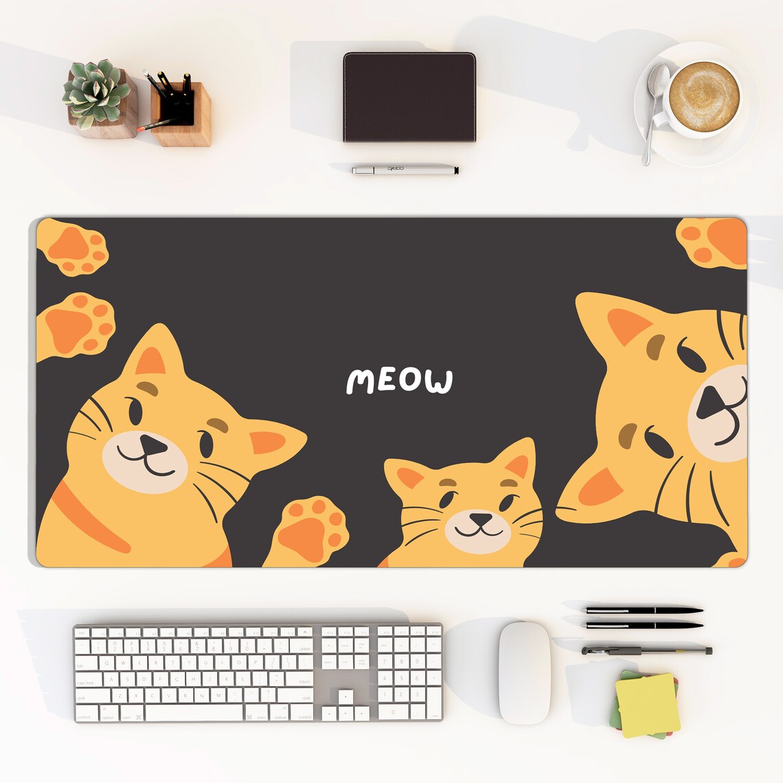 Cute Kawaii Cats Large Mousepad, Pet Animal Meow Kitten Desk Mat ...