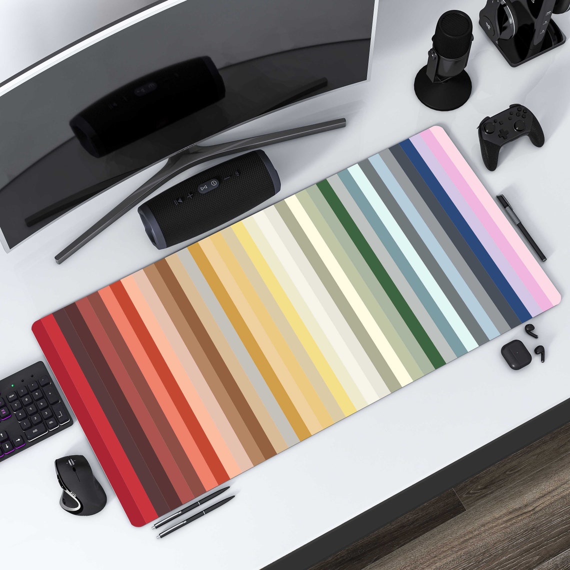 Colorful Retro Rainbow Large Mousepad, Mid-century 70s Vibe Cute Desk ...