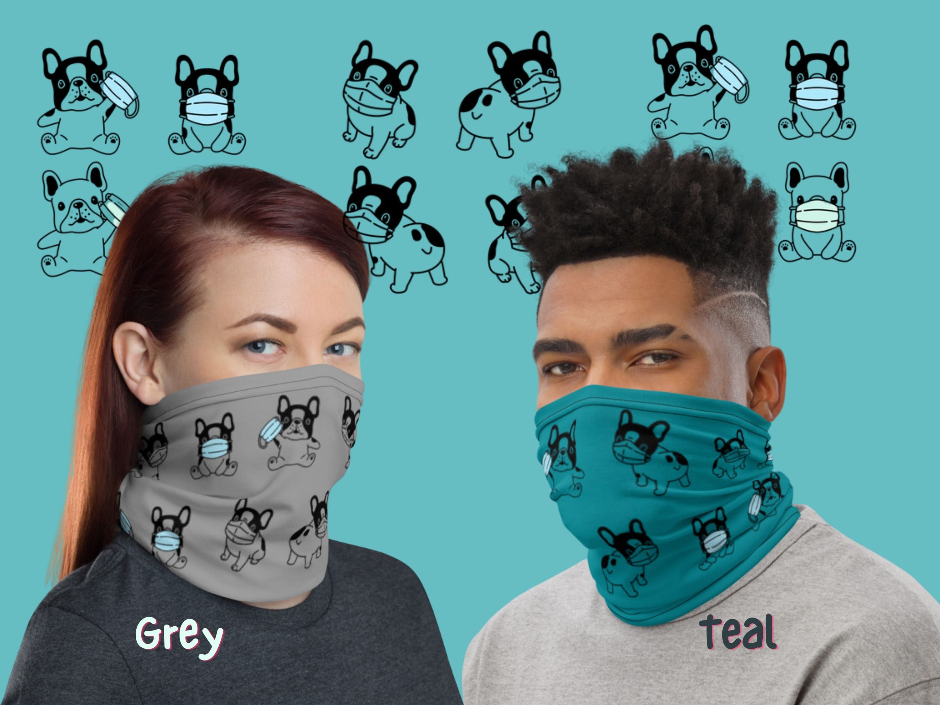 Frenchie French Bulldog Face Mask, Neck Gaiter, Washable Reusable ...