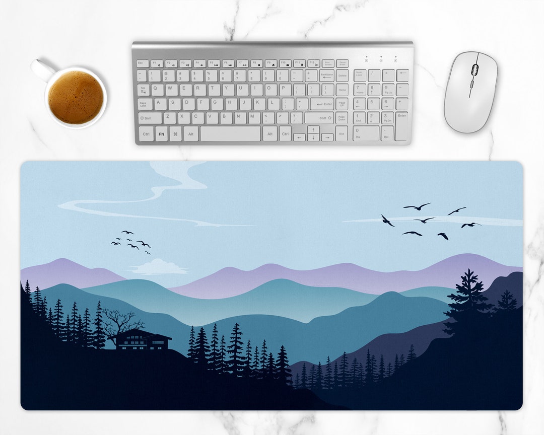 Blue Mountain Large Mouse Pad, Landscape Pine Forest Nature Bird ...