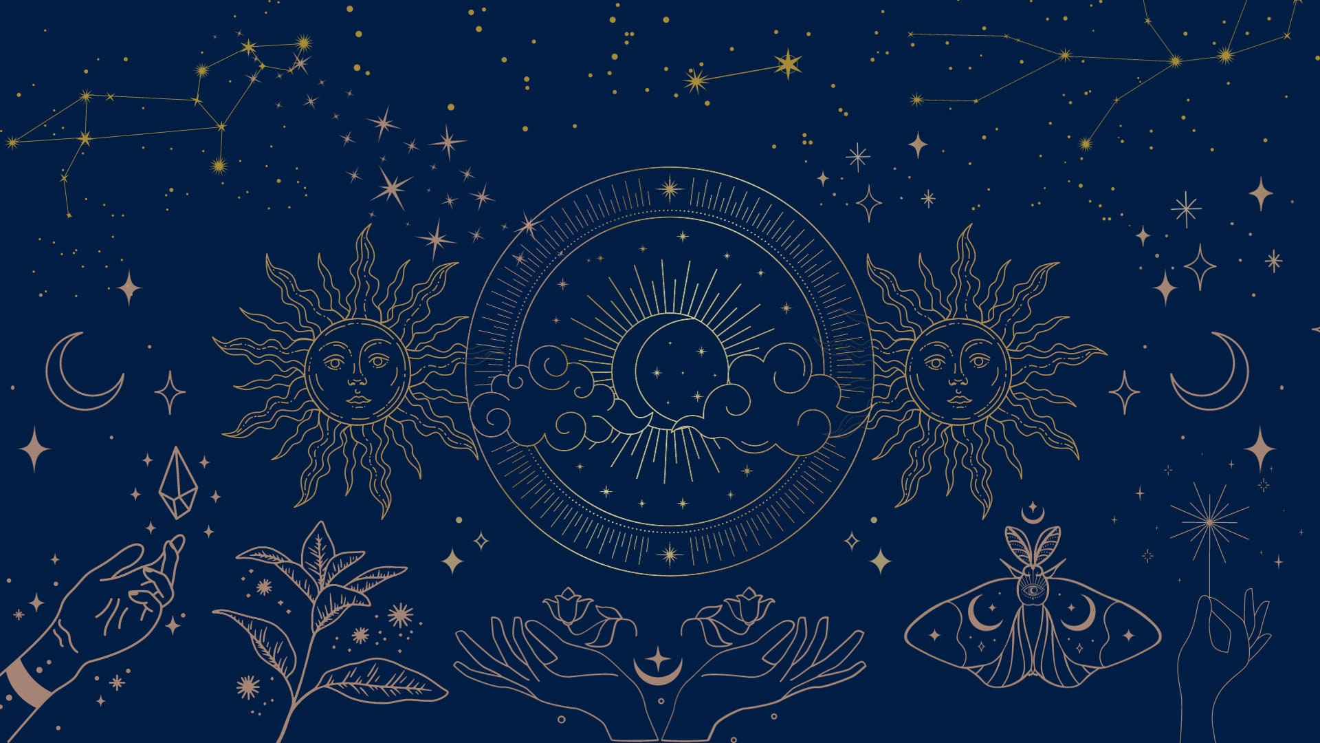 Sun Celestial Large Mouse Pad, Stars Moon Hand Leaves Desk Mat, Tarot ...