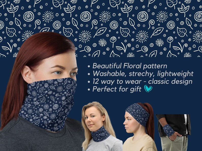 Floral Summer Pattern Face Mask, Neck Gaiter, Washable Reusable ...