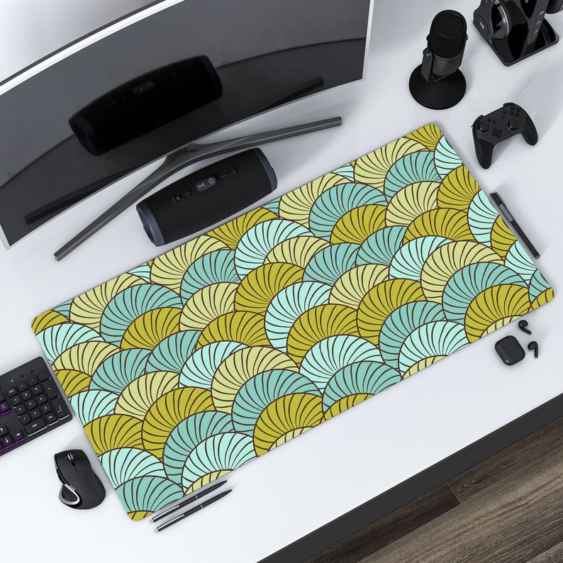 Colorful Seashell Large Mousepad, Sea Shell Blue Green Beach Coast ...