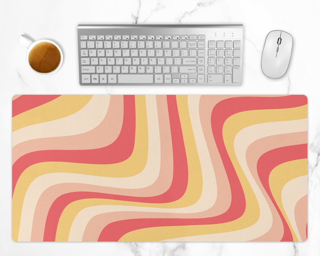 Pink Yellow Groovy Retro Large Mouse Pad, Mid-century Hippie 70-style ...