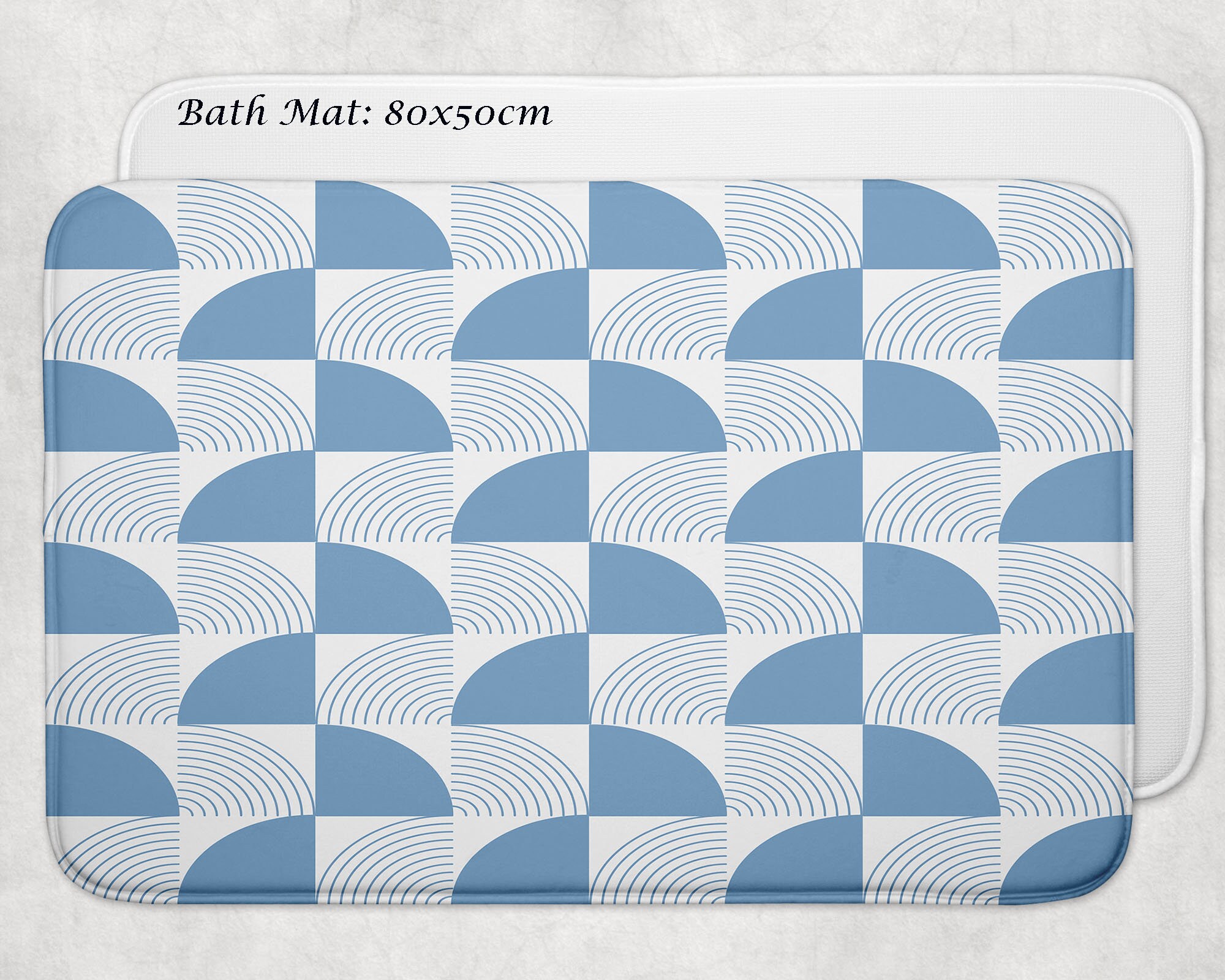 Blue Half-moon Retro Shower Curtain, Mid-century 70s Style Geometric ...