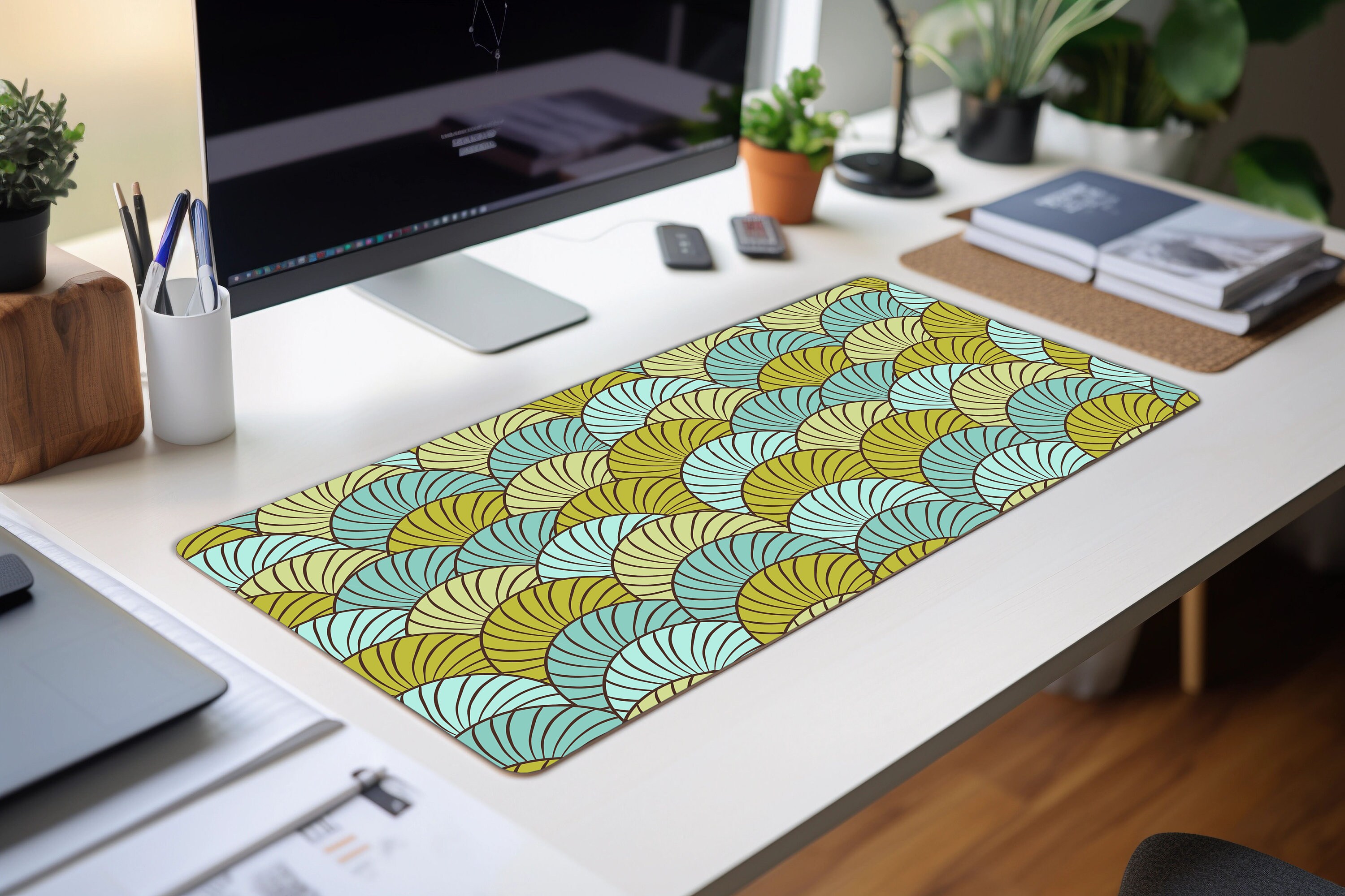 Colorful Seashell Large Mousepad, Sea Shell Blue Green Beach Coast ...