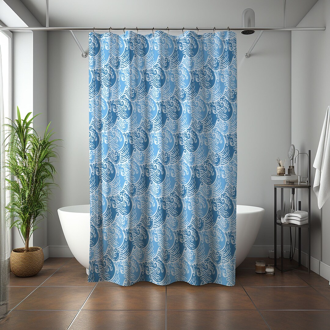 Blue Giant Wave Shower Curtain, Japanese Kanagawa Ocean Sea Beach Coast ...