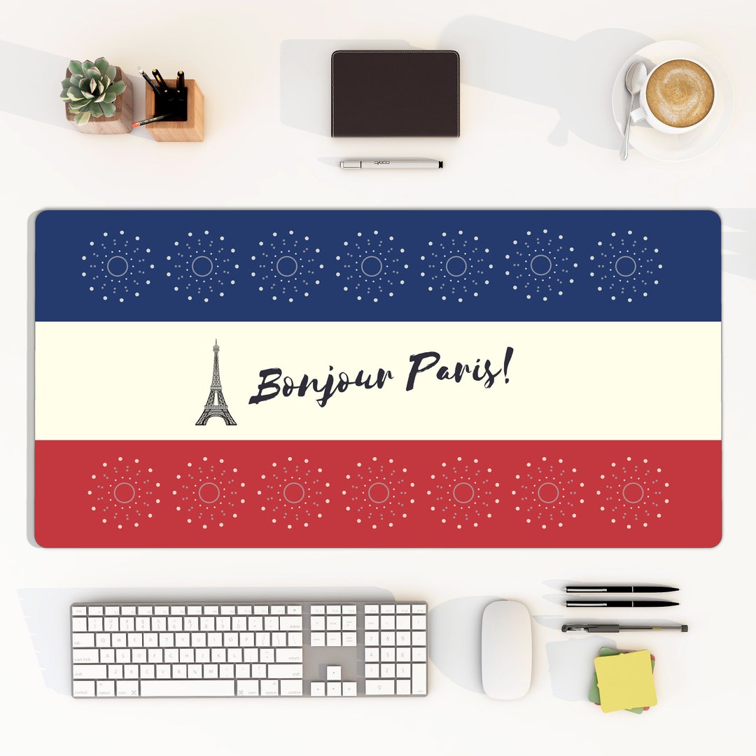 Bonjour Paris France Large Mousepad, Blue White Red Flag Eiffel Tower ...