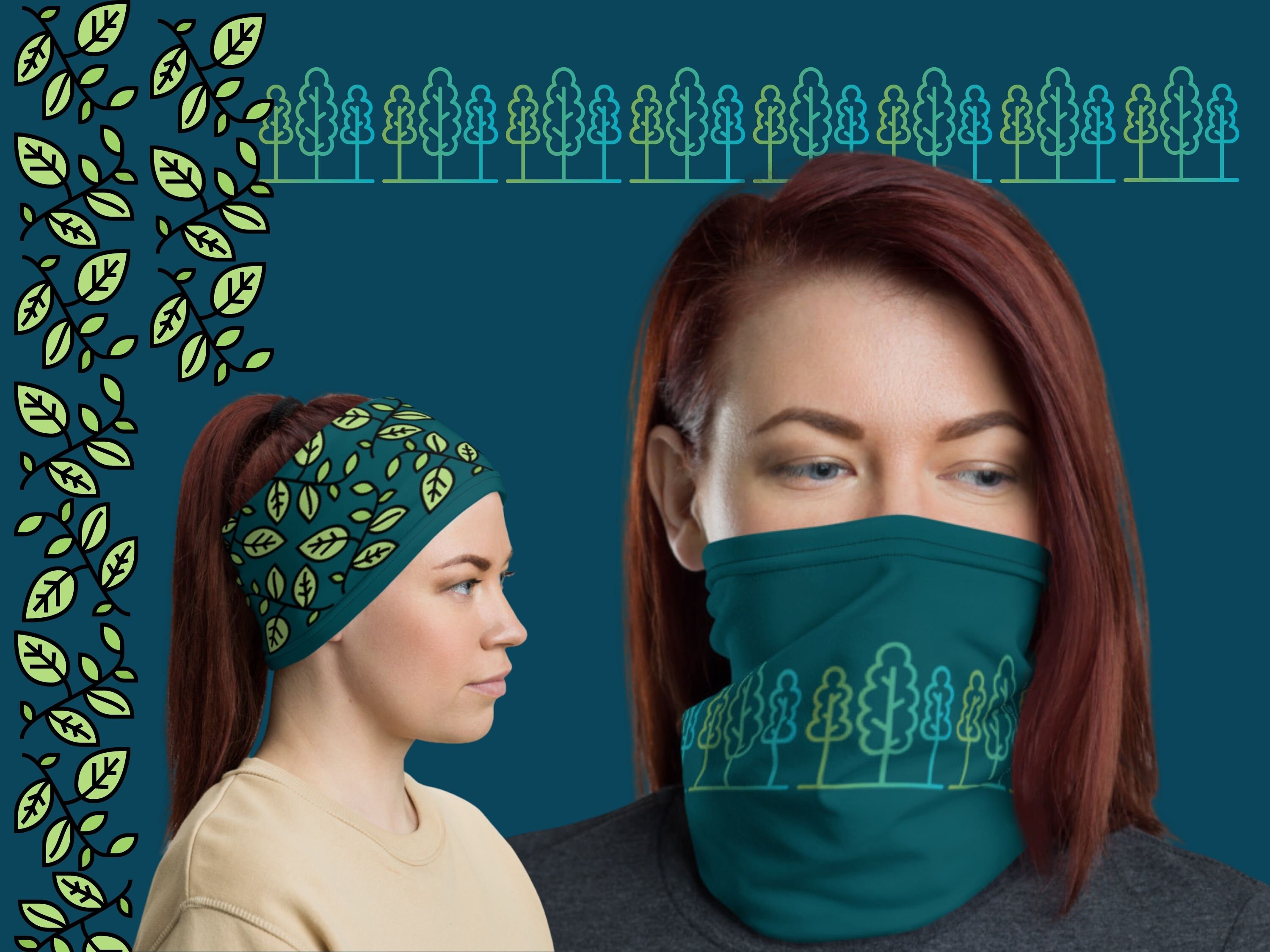 Tree Leaves Forest Face Mask, Washable Reusable Breathable Mask, Neck ...