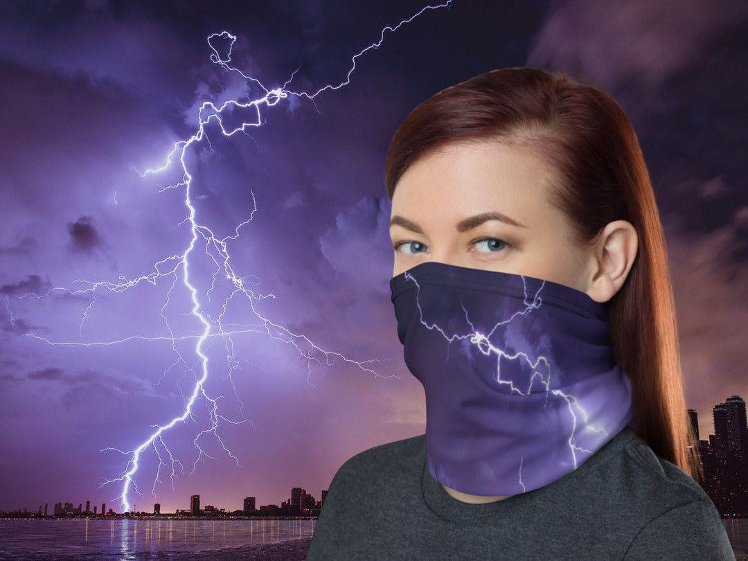 Lightning in the City Face Mask, Neck Gaiter, Washable Reusable ...