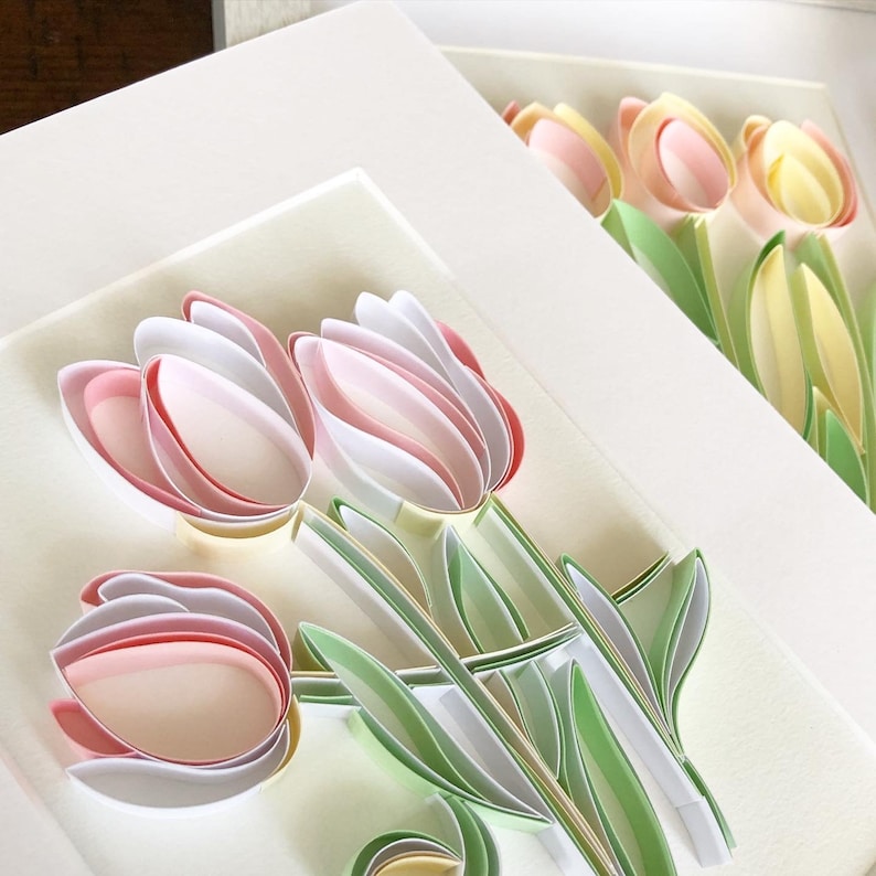 Simple pink tulip quilling art tulip wall art gift for | Etsy