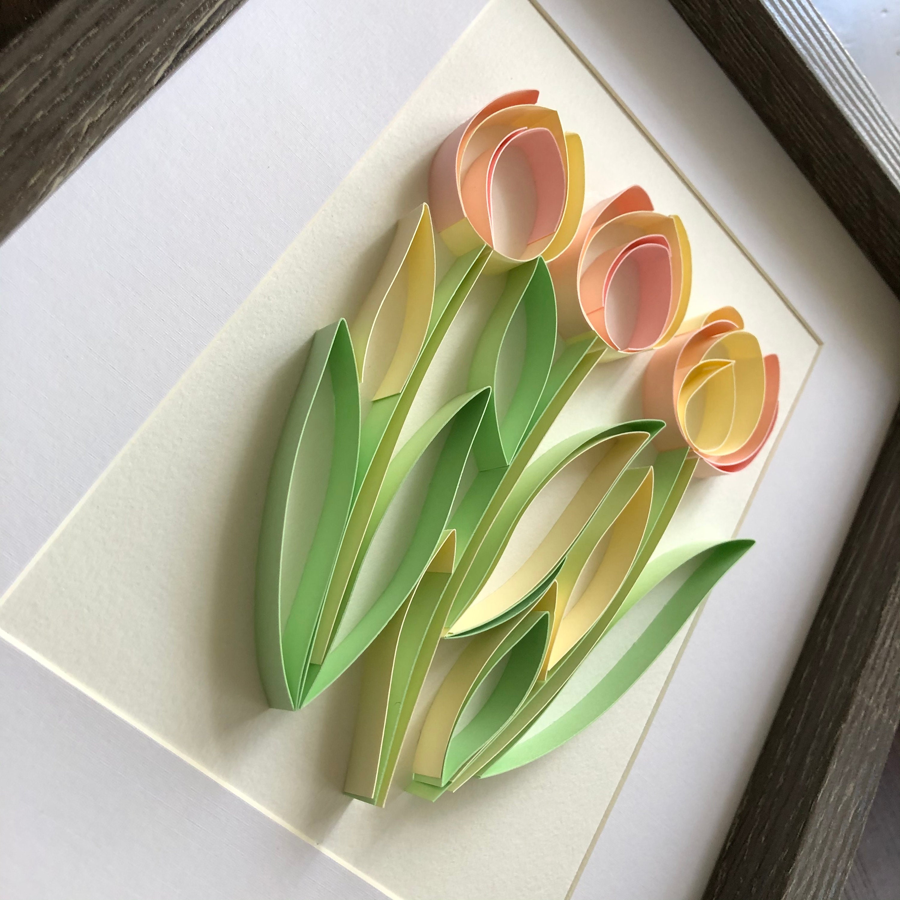 Simple pink tulip quilling art tulip wall art gift for | Etsy