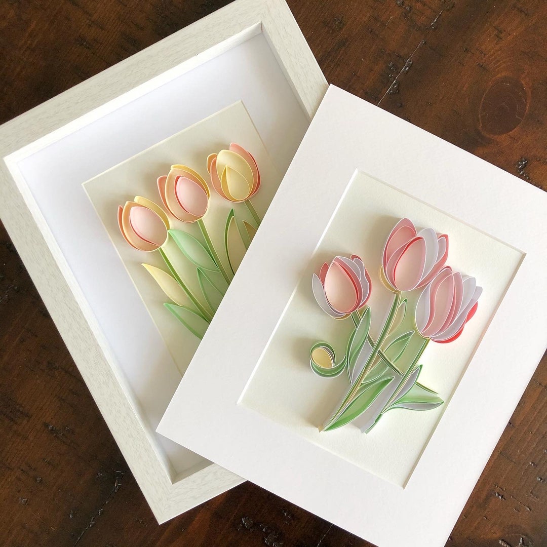 Simple Pink Tulip Quilling Art Tulip Wall Art Gift for Wife Gift for ...