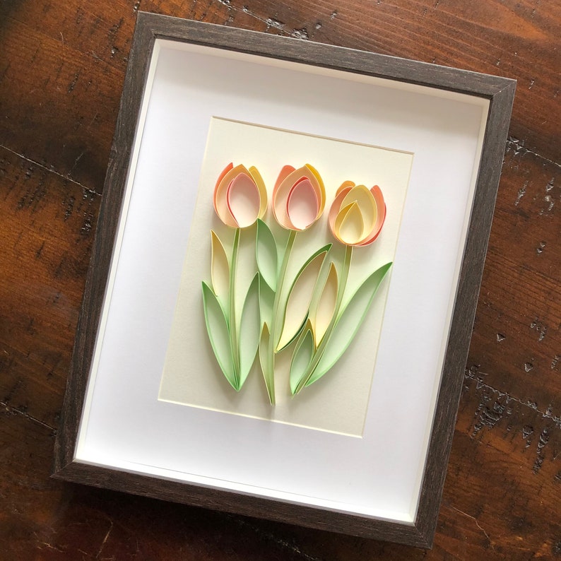 Simple pink tulip quilling art tulip wall art gift for | Etsy