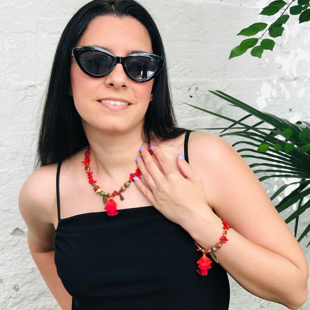 Collier de corail rouge naturel, cadeau du 7e anniversaire, collier de ...