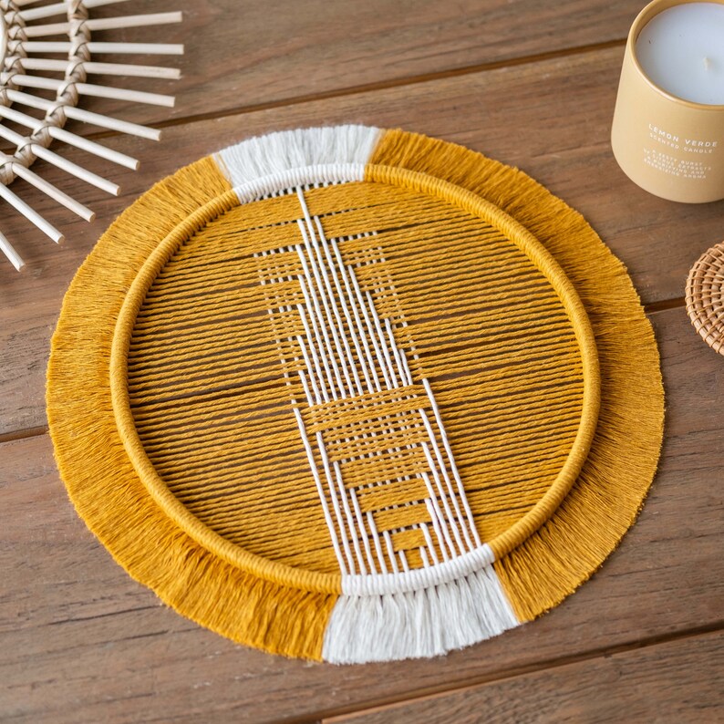 Mustard Hoop Macrame, Circle Wall Hanging, Circular Fiber Art, Circle ...