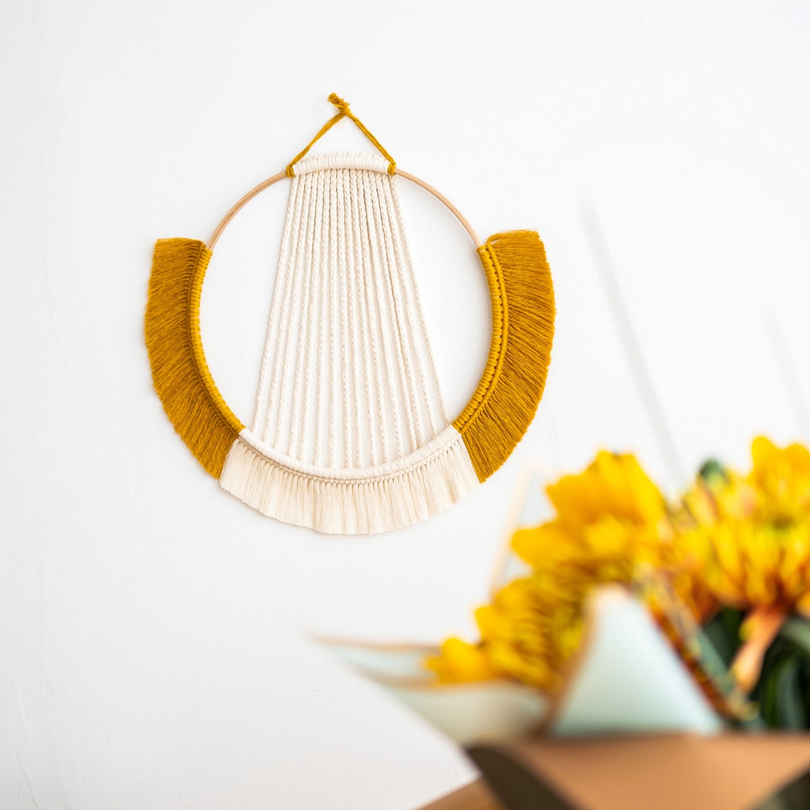 Mustard Circle Macrame Circle Wall Hanging Macrame Wall Art - Etsy