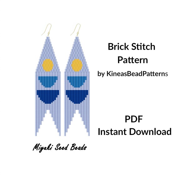 Brick stitch moon phase earrings pattern seed bead fringe | Etsy