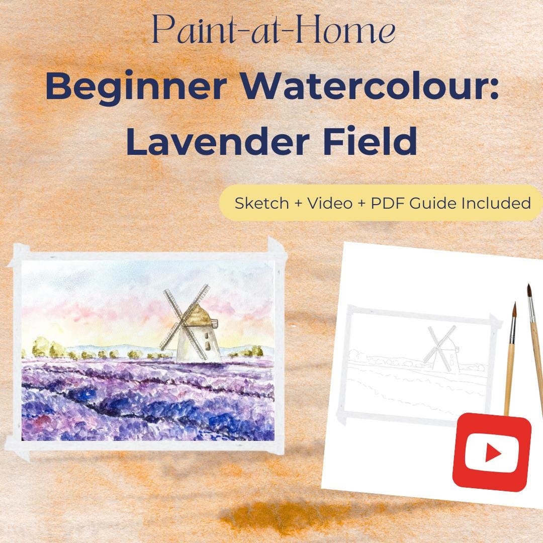 Lavender Field Watercolour Tutorial | Windmill Scene for Beginners ...