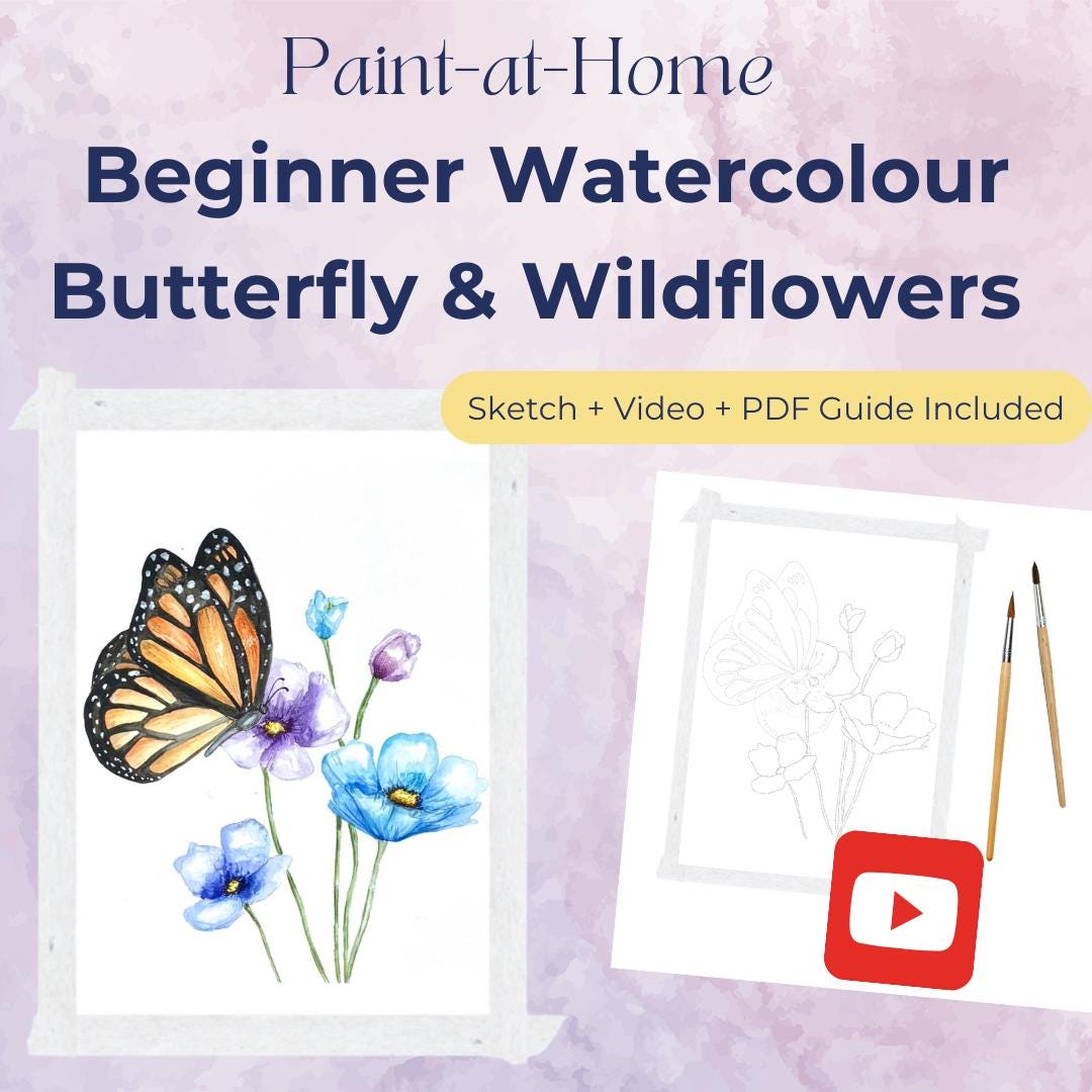 Beginner Watercolour Monarch Butterfly & Wildflowers | Easy Floral ...