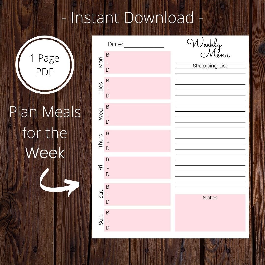 Meal Planner Printable, Weekly Meal Plan, US Letter Size, Instant ...