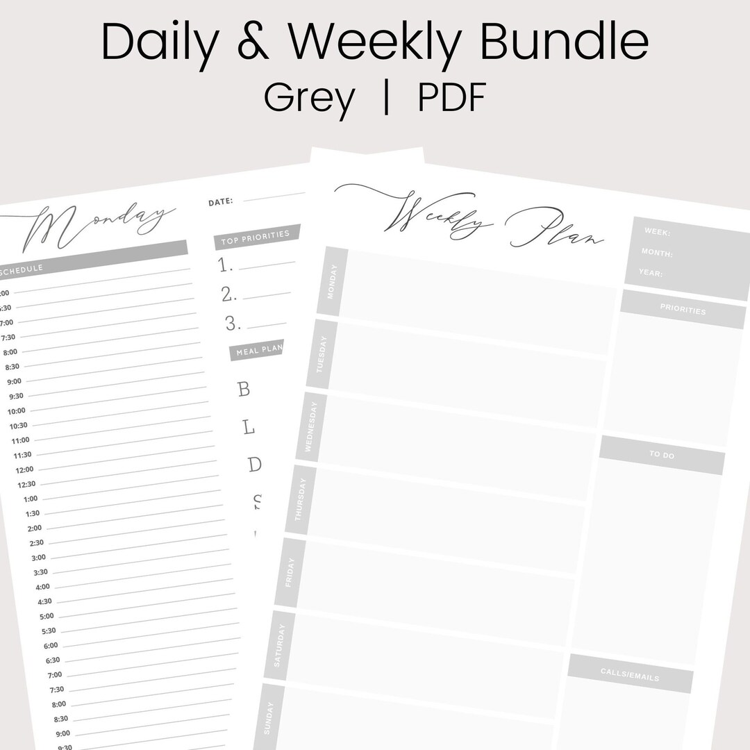 Daily Schedule, Weekly Planner, Daily Weekly Bundle, US Letter, Instant ...