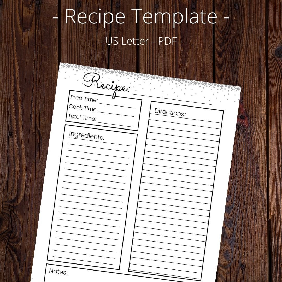 Recipe Card, Recipe Template, US Letter, Instant Download - Etsy
