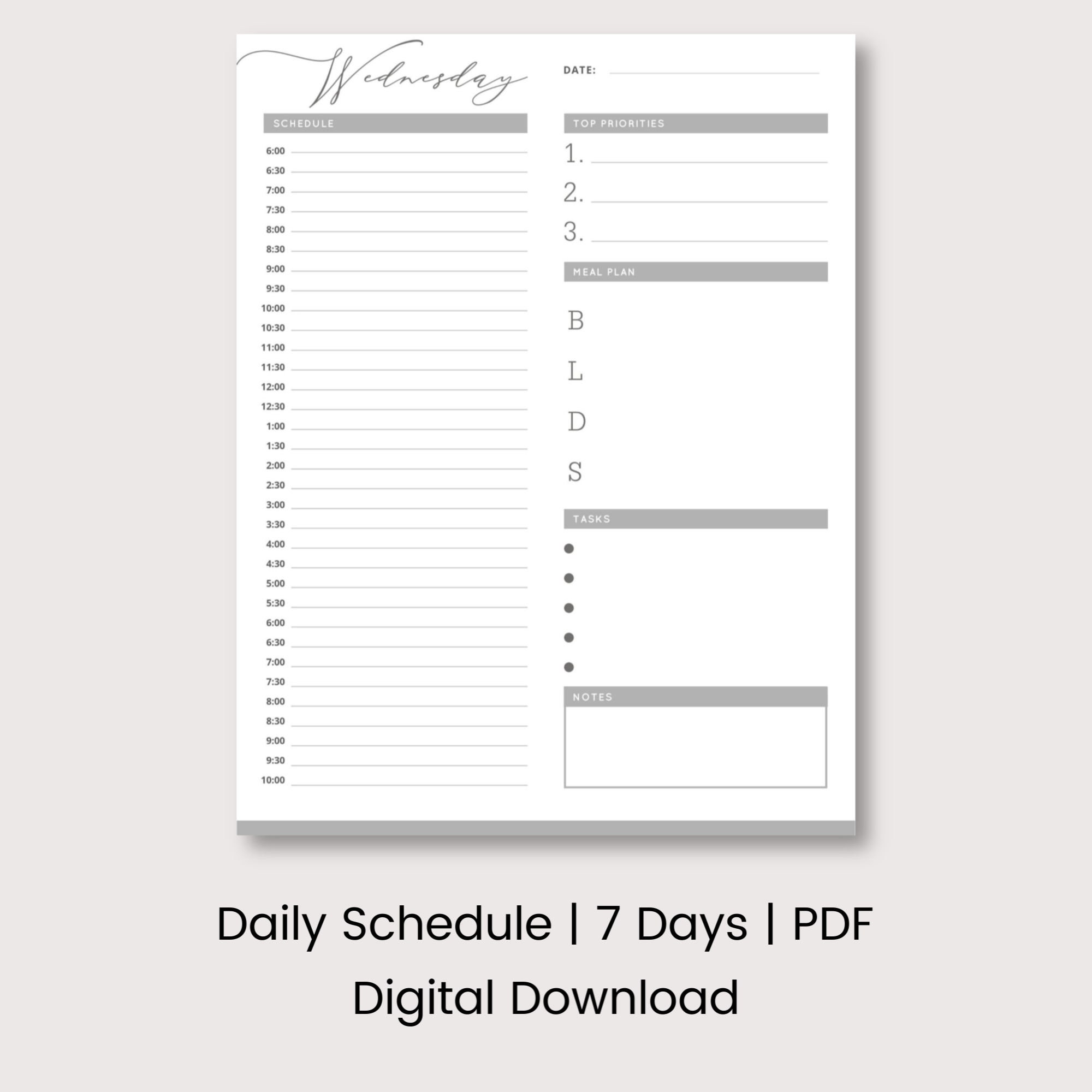 Daily Schedule, Weekly Planner, Daily Weekly Bundle, US Letter, Instant ...