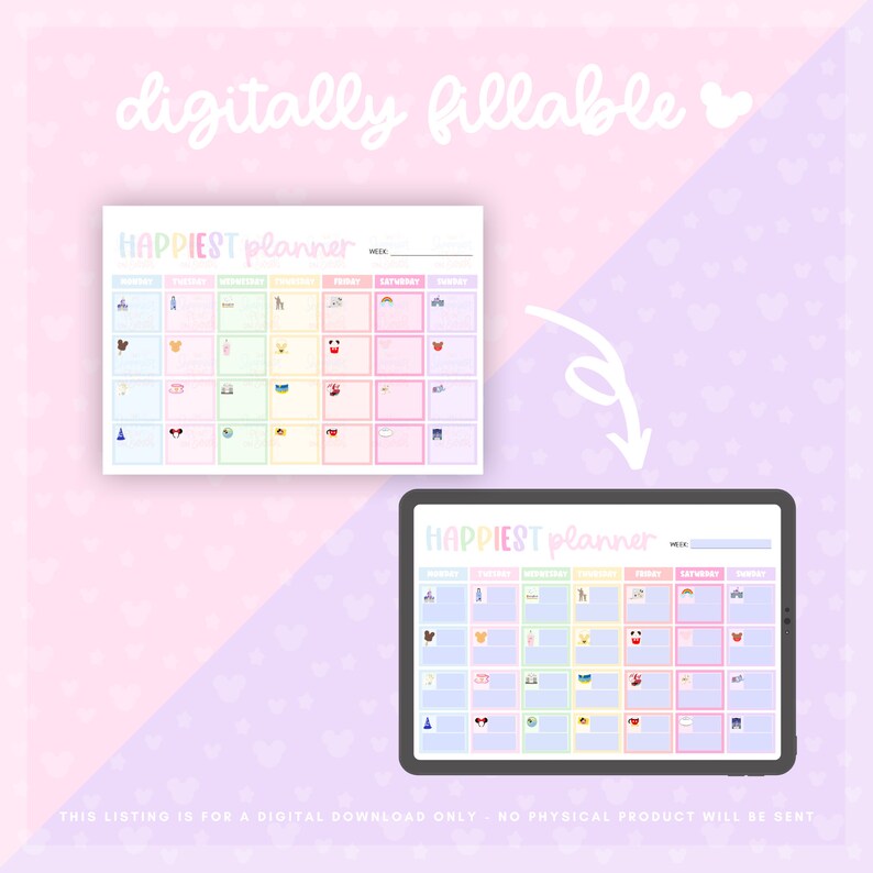 Disneyworld Weekly Planner Printable Template Digital Daily Planner ...