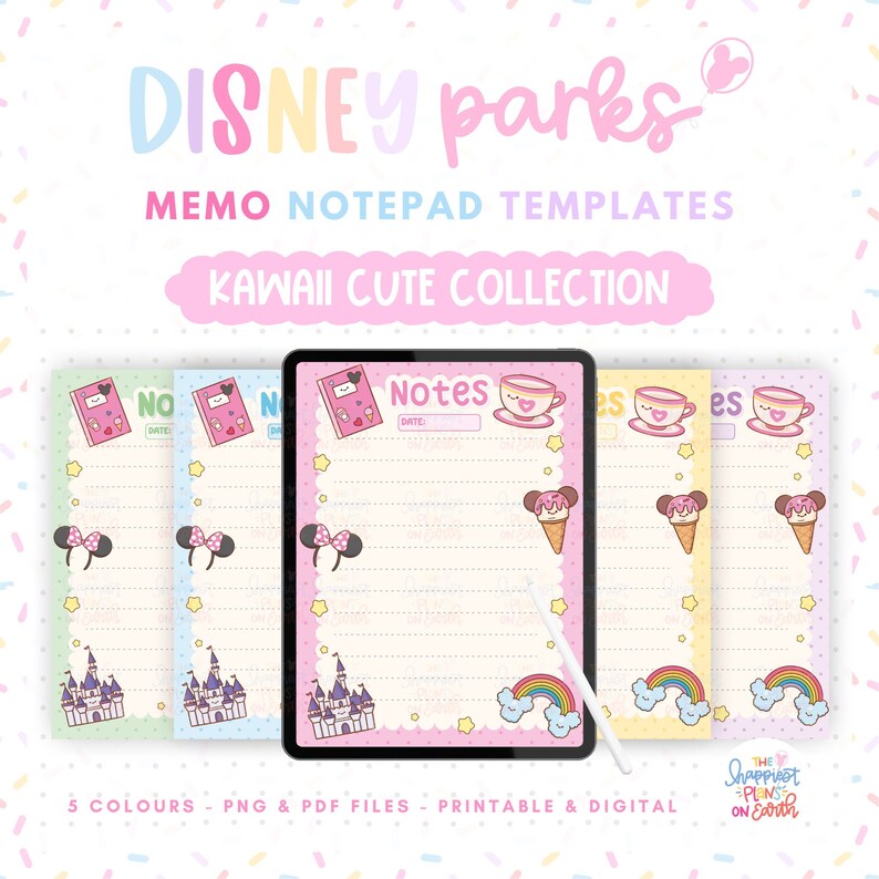 Disneyworld Kawaii Memo Notepad Planner Printable Templates Digital ...