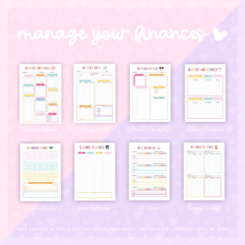 Budget Planner Printable Templates Digital Finance Planner Disneyparks ...