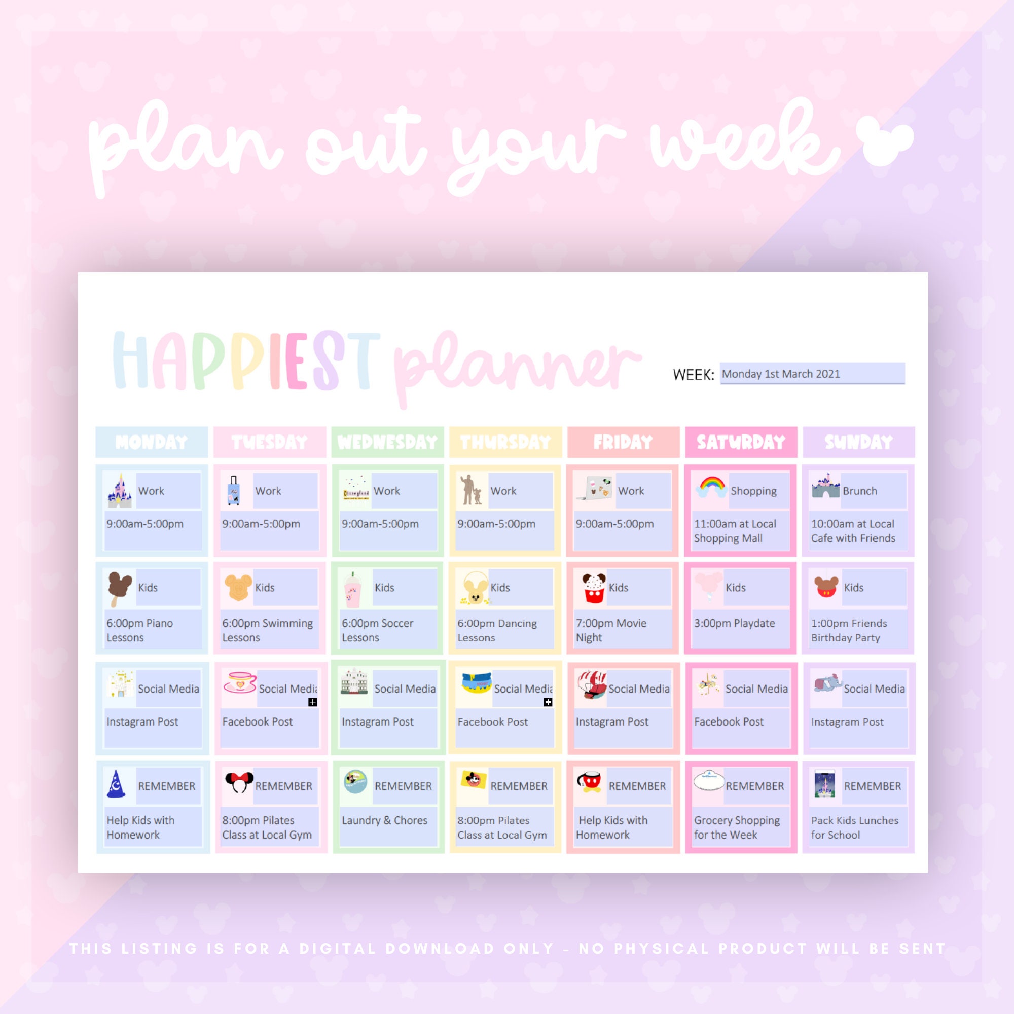 Disneyworld Weekly Planner Printable Template Digital Daily Planner ...