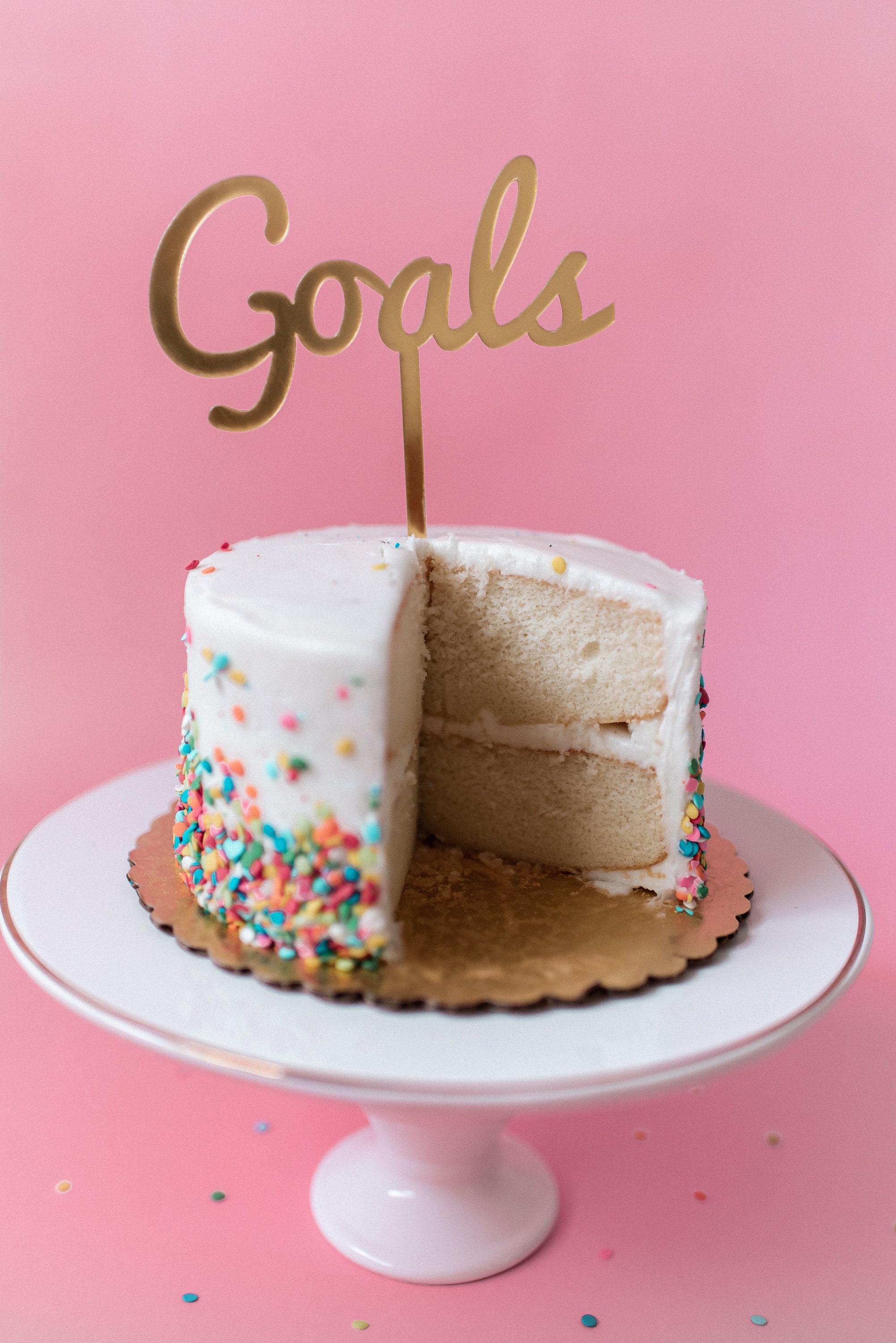 Goals Cake Topper Cursive Gold Acrylic Happy Birthday Cake Topper for ...