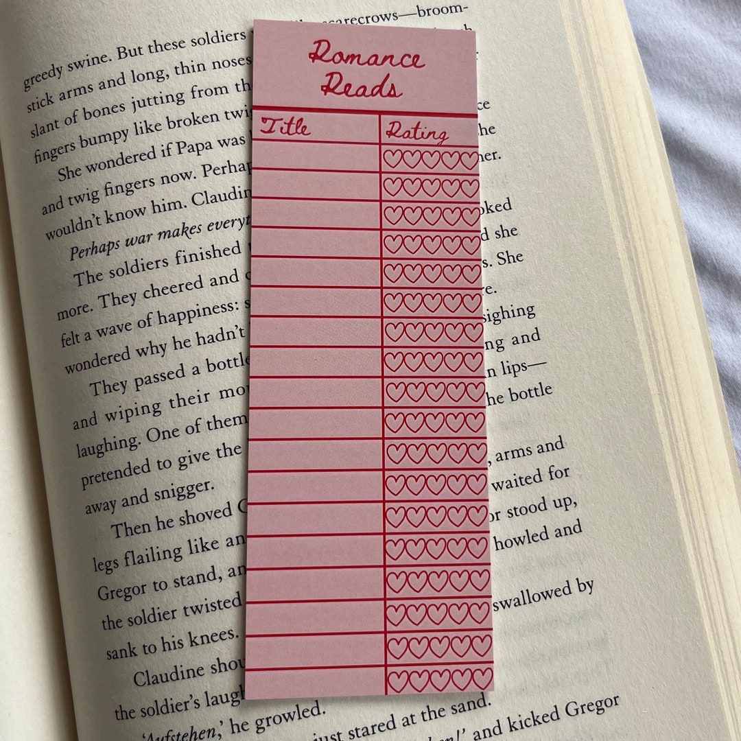 Romance Reading Log Bookmark | Double Sided | Reading Gift | Book Gift ...