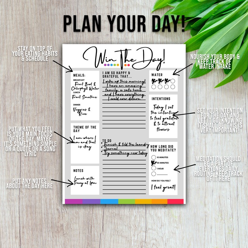 Win the Day Daily Mindfulness Planner Printable - Etsy