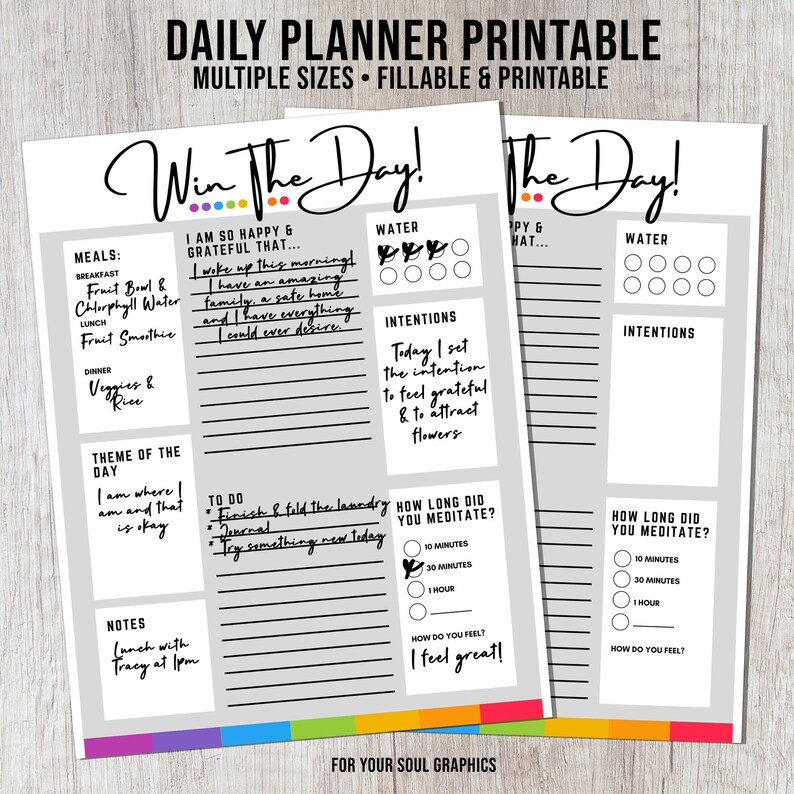 Win the Day Daily Mindfulness Planner Printable - Etsy