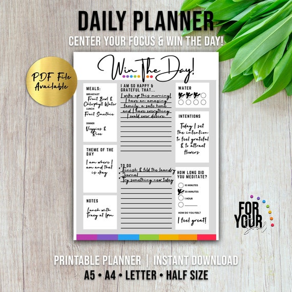 Win The Day Daily Mindfulness Planner Printable | Etsy
