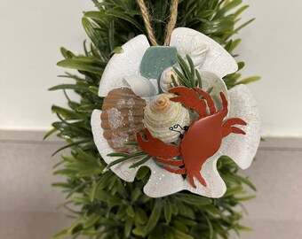 Coastal Crab Sand Dollar Ornament Nautical Shell Santa Claws - Etsy