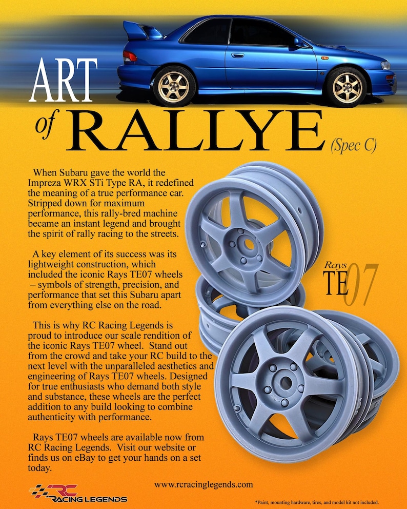 1:10 1/10 Rays TE07 RC Car Wheels Rims for Subaru Impreza WRX Sti Rally ...