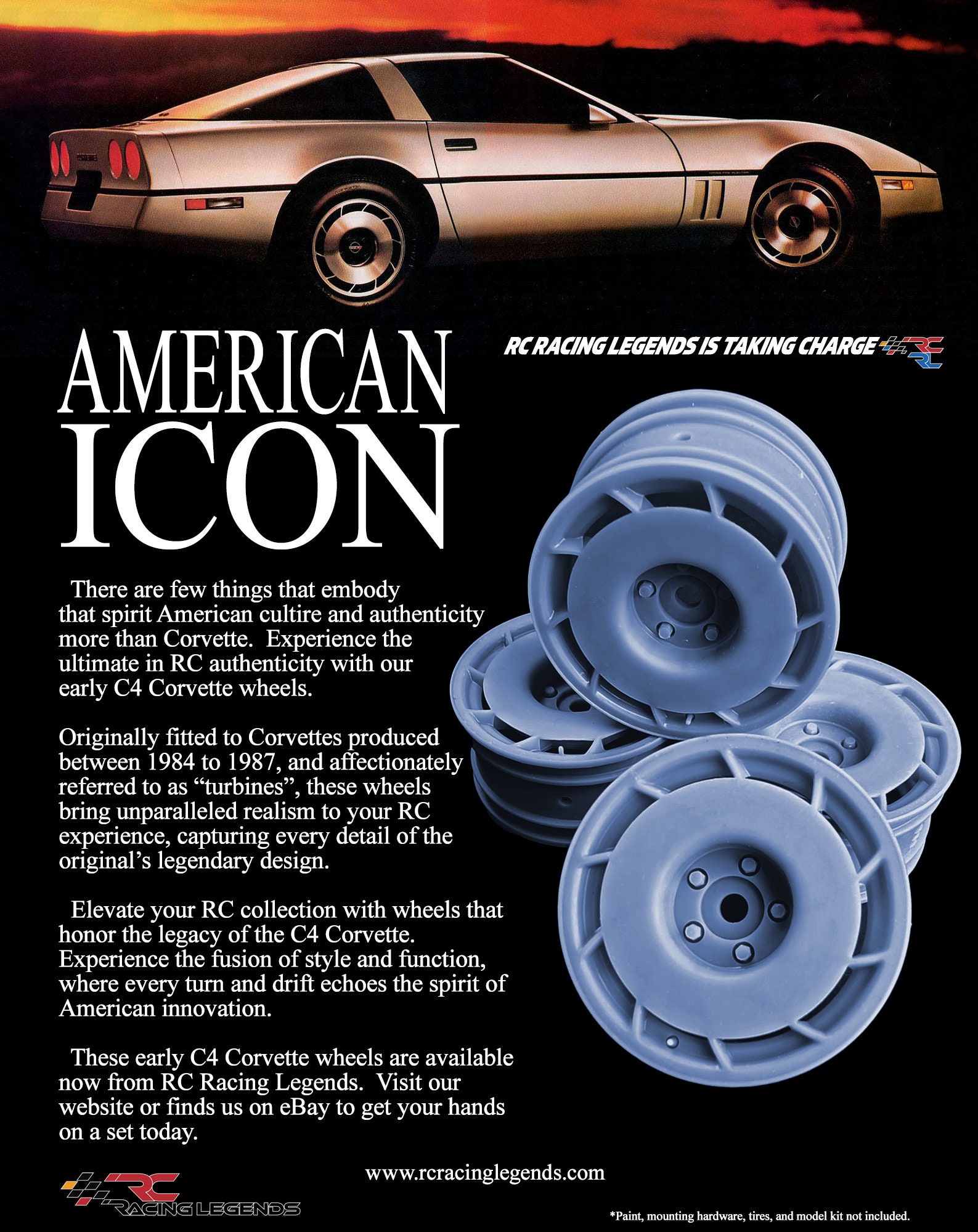 1:10 1/10 Scale RC Wheels Rims for 1984-87 Corvette C4 Body Set | RC ...