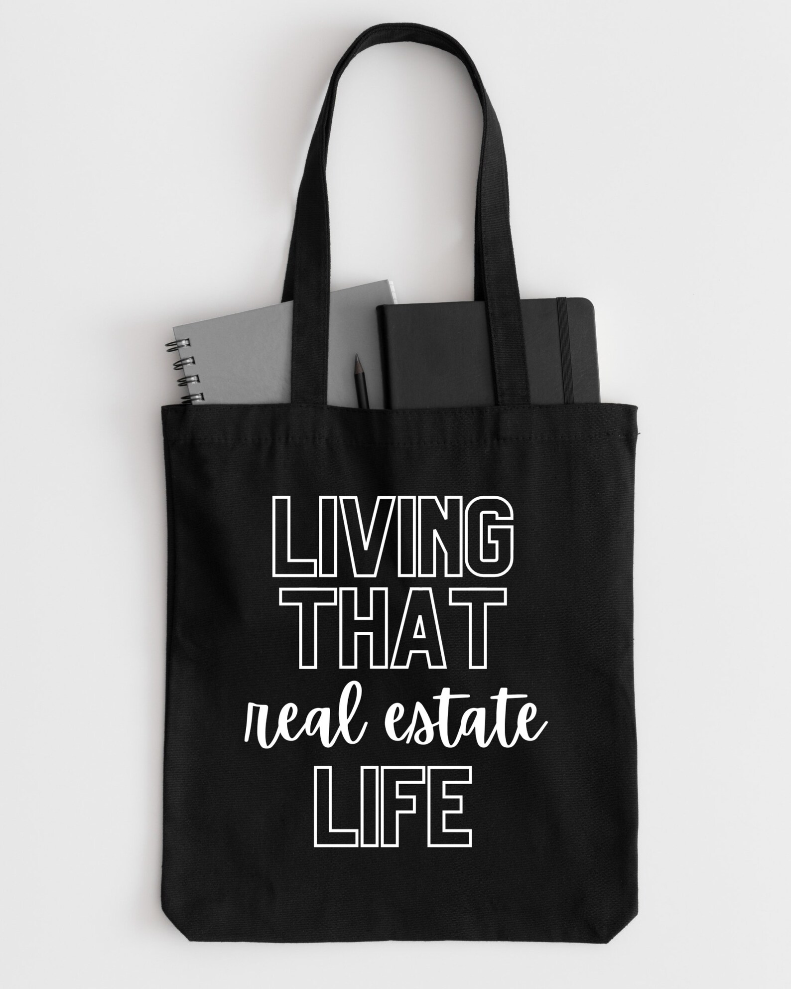 Living That Real Estate Life | Real Estate Tote | Reusable Bag | Cotton ...