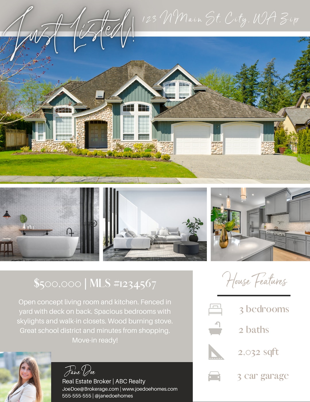 Real Estate Listing Flyer, Real Estate Template, Canva Template, Just ...
