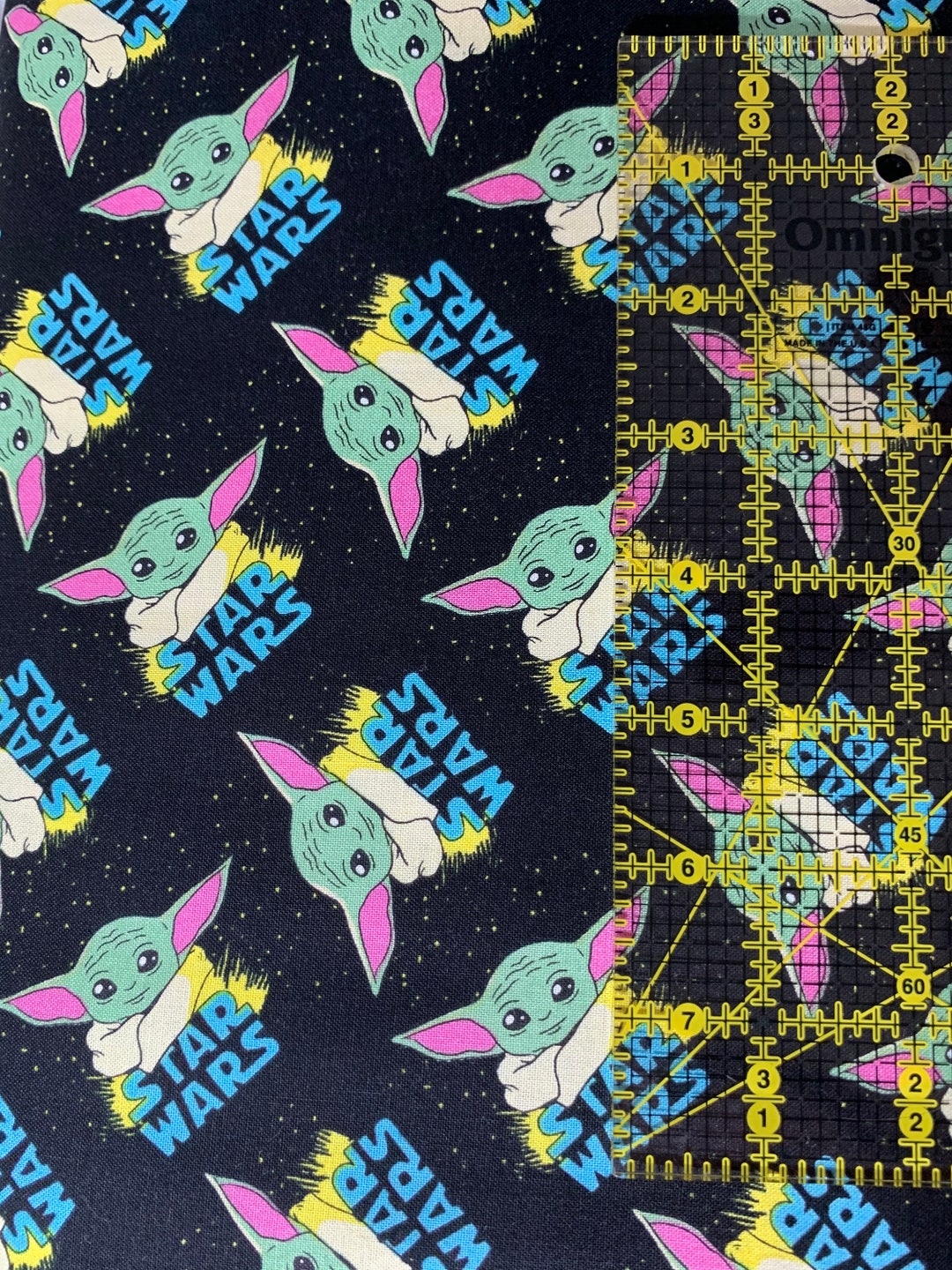 Baby Yoda the Child Mandalorian Star Wars on BLACK Cotton Fabric Disney ...