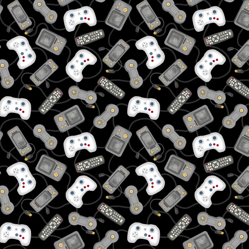 Man Cave Windham Fabrics Black Game Controllers 52415 2 Cotton Fabric ...