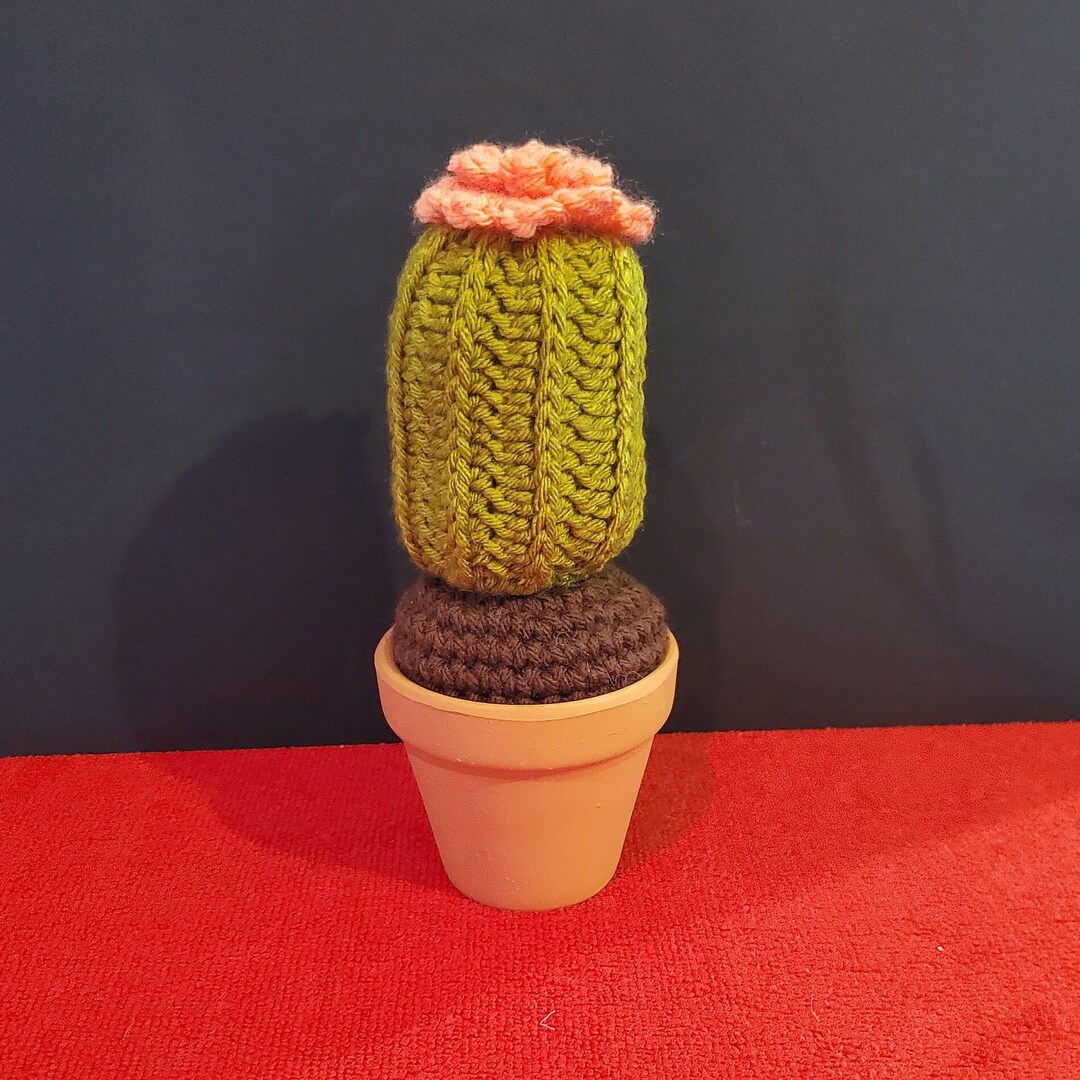 Handmade Crochet Barrel Flowering Cactus in Ceramic Pot - Etsy