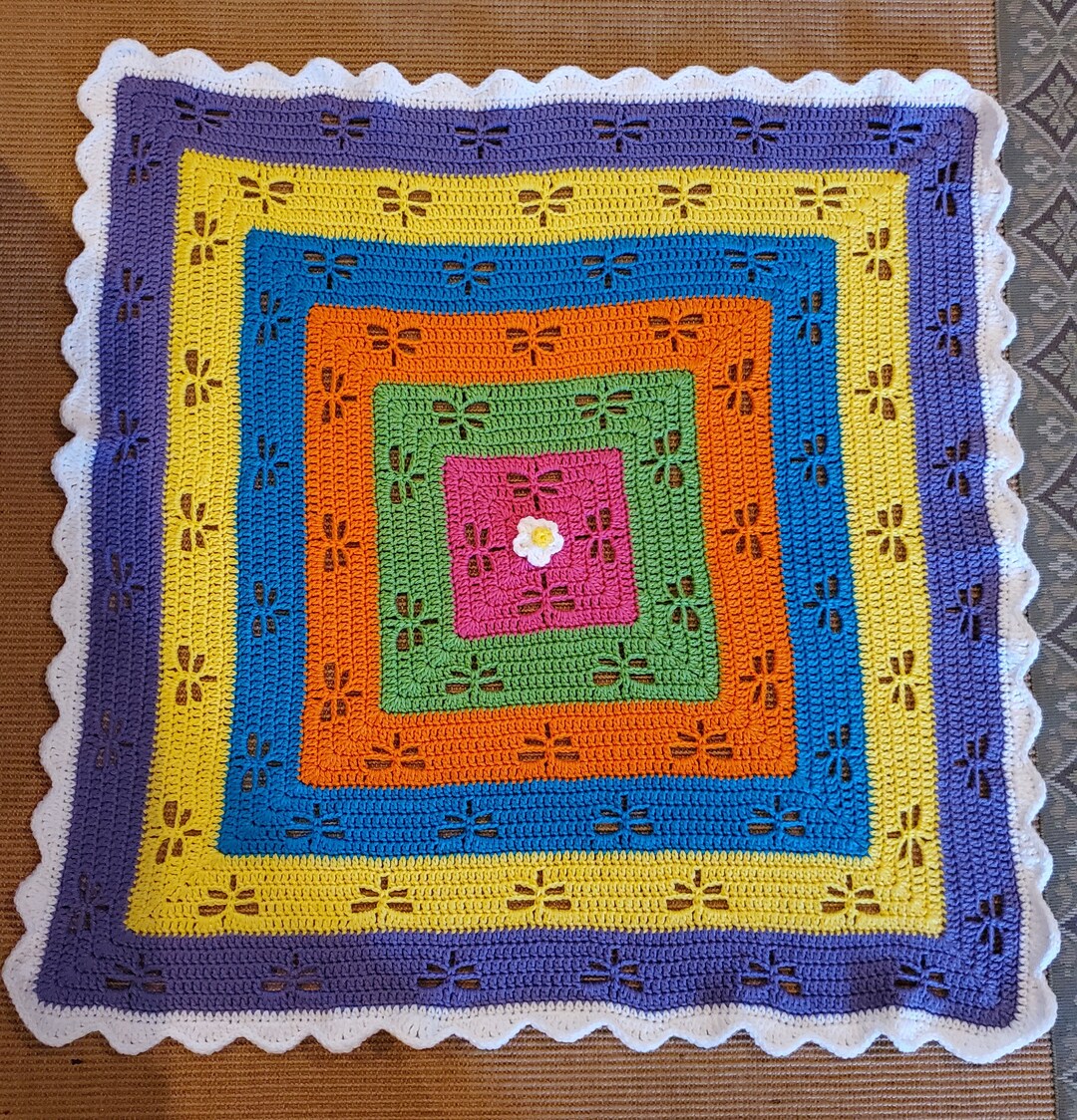 Handmade Crochet Dragonfly Squared Baby Blanket - Etsy