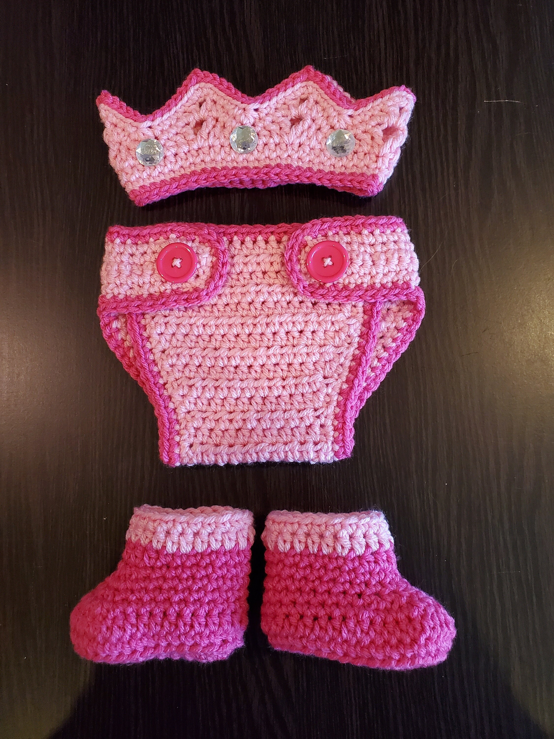 Handmade Crochet Crown Princess Hat, Booties & Diaper Cover Baby Set - Etsy