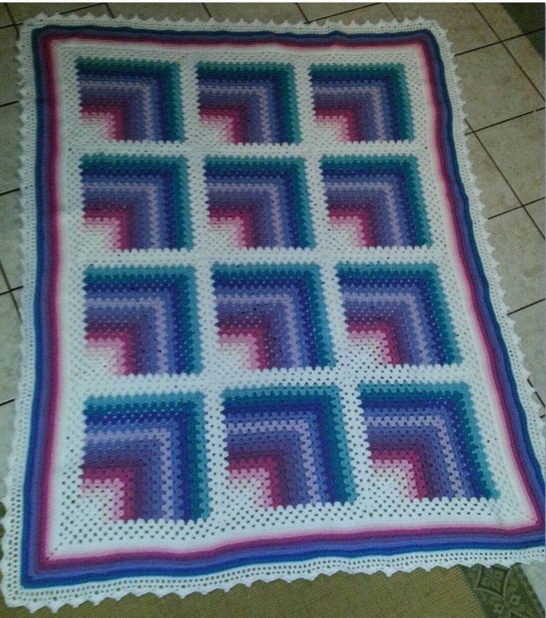 Handmade Crochet Pastel Mitered Granny Square Throw Afghan Blanket - Etsy