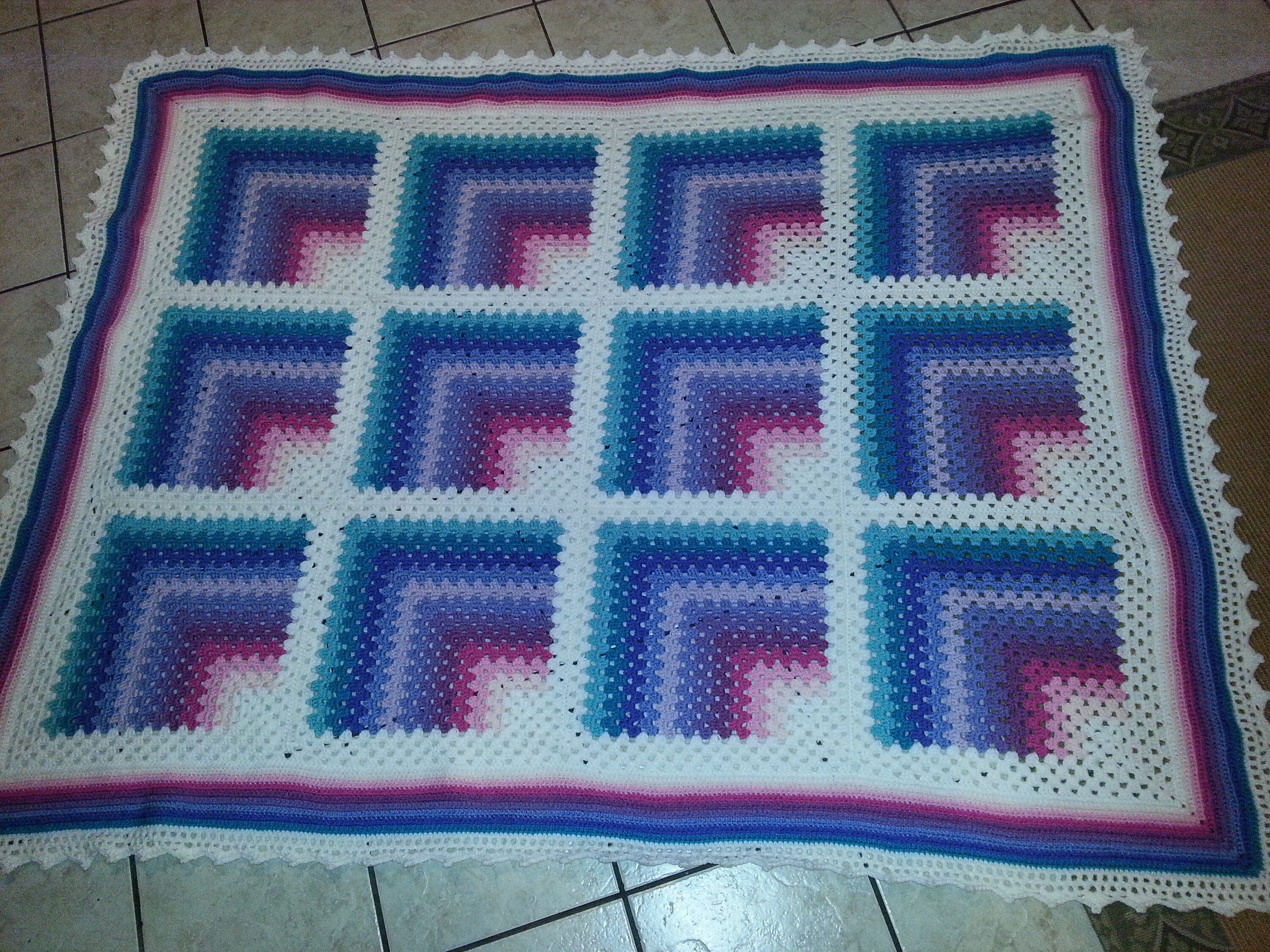Handmade Crochet Pastel Mitered Granny Square Throw Afghan Blanket ...